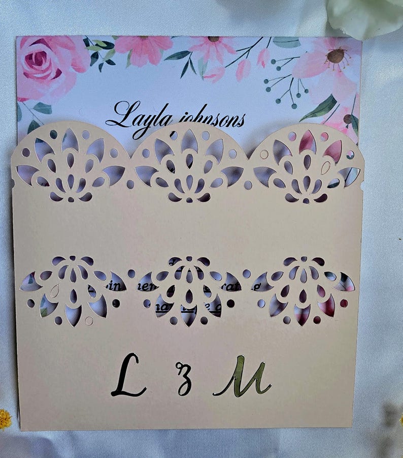 Floral Lace Pocketfold Wedding Invitation, 300gsm Cardstock, Organza ...