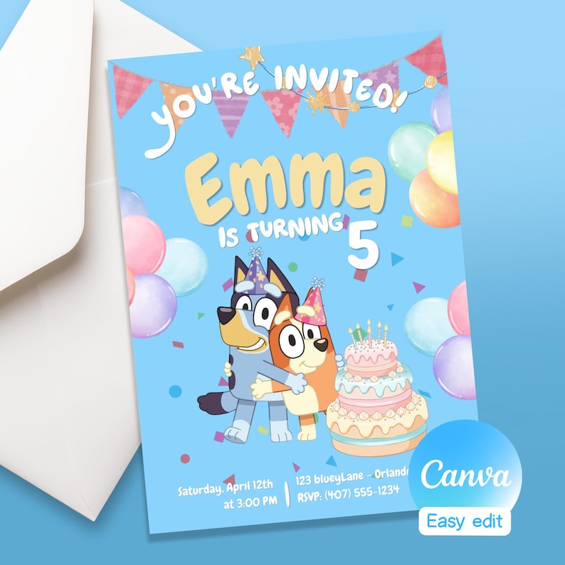 Bluey Birthday Invitation Editable, Kids Party Canva Template, Bluey ...