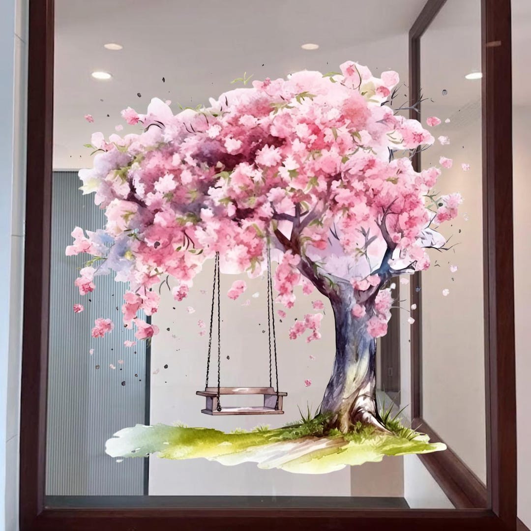 Cherry Blossom Tree Window Decal - Sakura Floral Glass Sticker ...