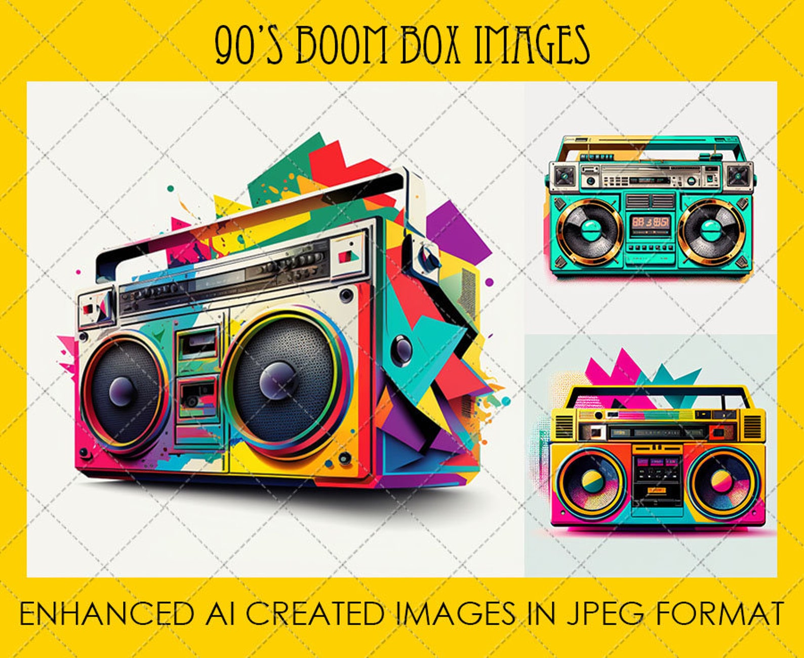 4 X Vintage 90's Boom Box Images | Wall Art | AI Generated Art ...