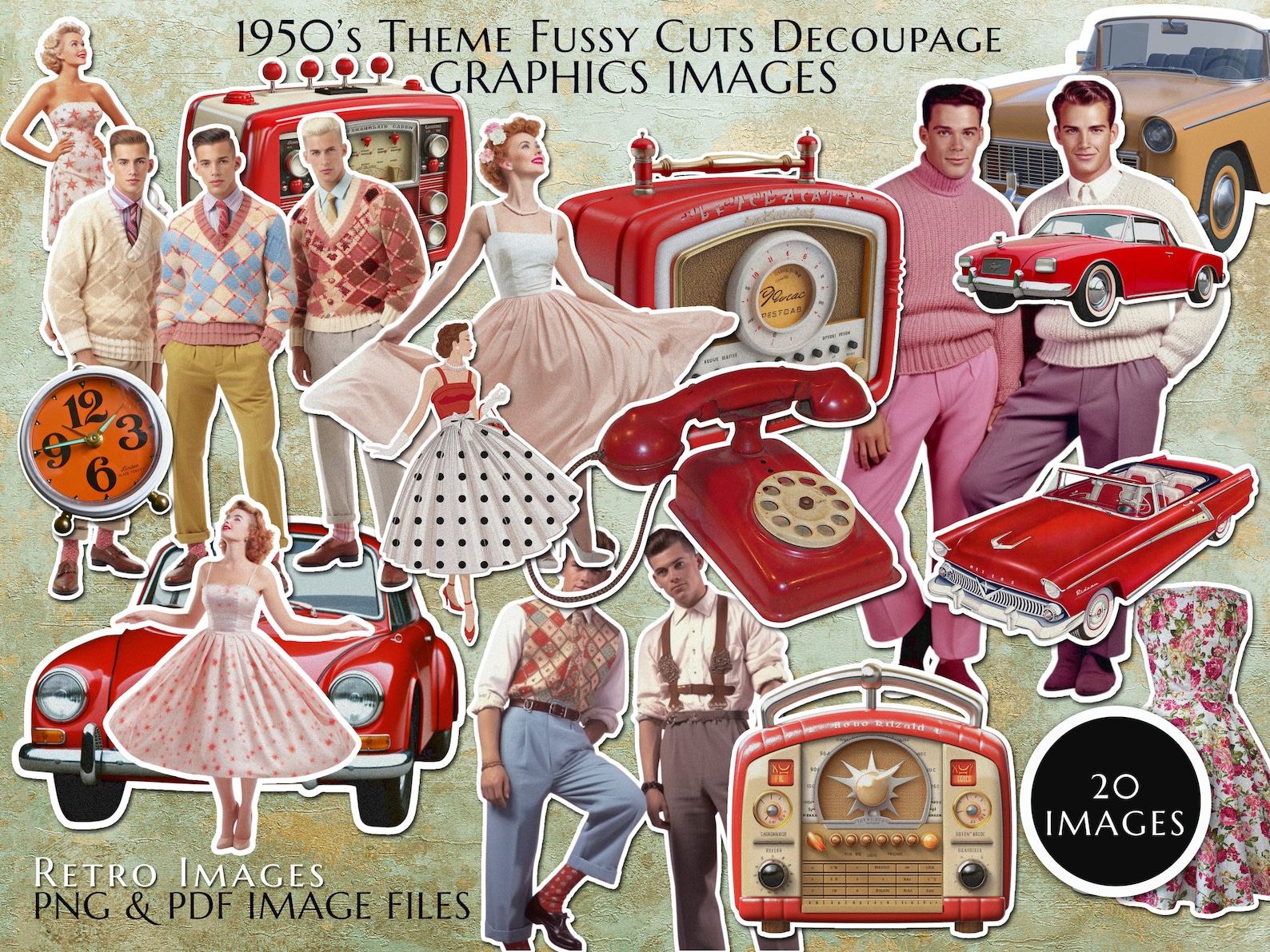 1950s Retro Images DIY Stickers, Journaling Supplies, Retro Living ...