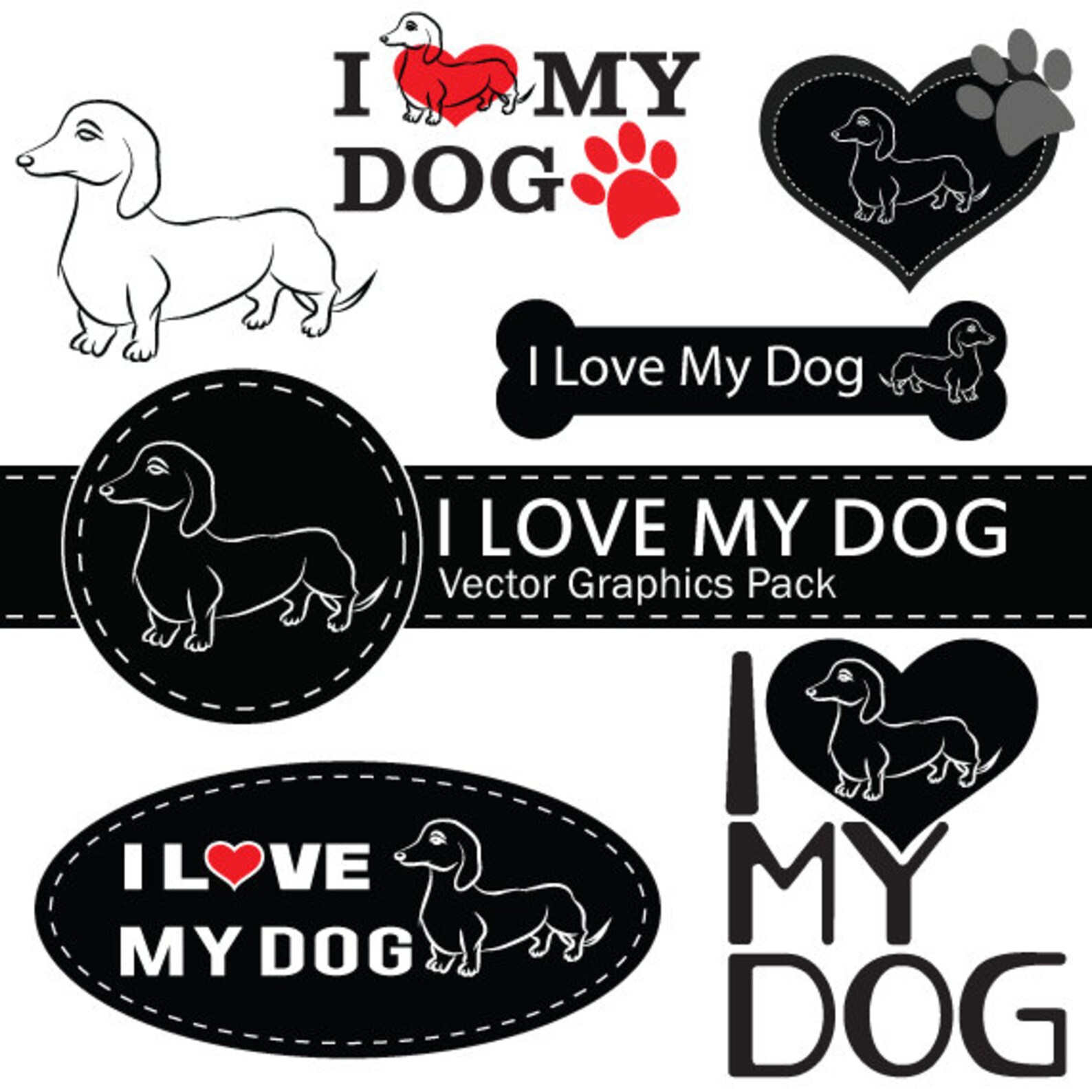 I Love My Dog Vector Graphics Pack Dog Stickers & Label Packs Instant ...