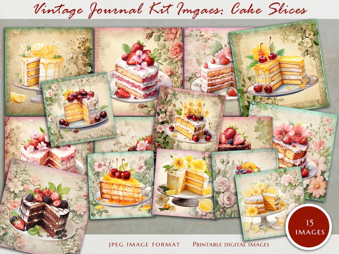 Dessert Junk Journal Kit Vintage Cake & Cake Slice Image Scrapbook ...