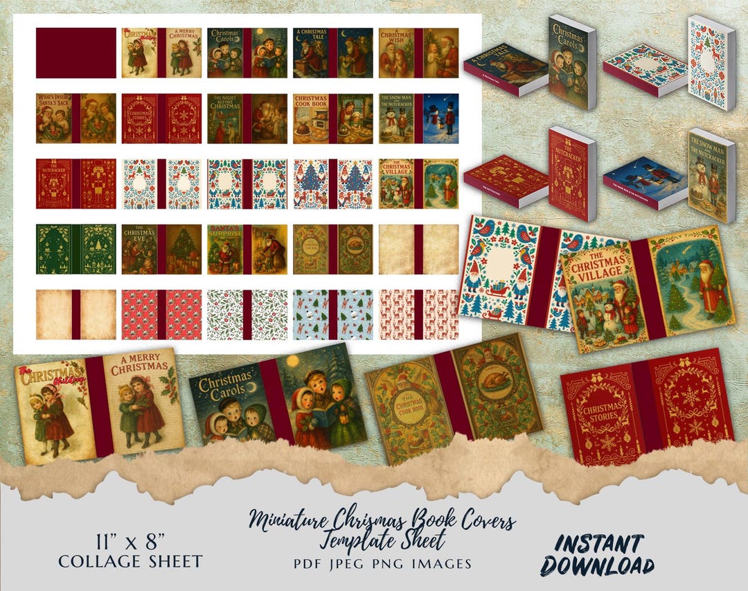 Miniature Christmas Book Covers Printable Collage Sheet | Vintage ...