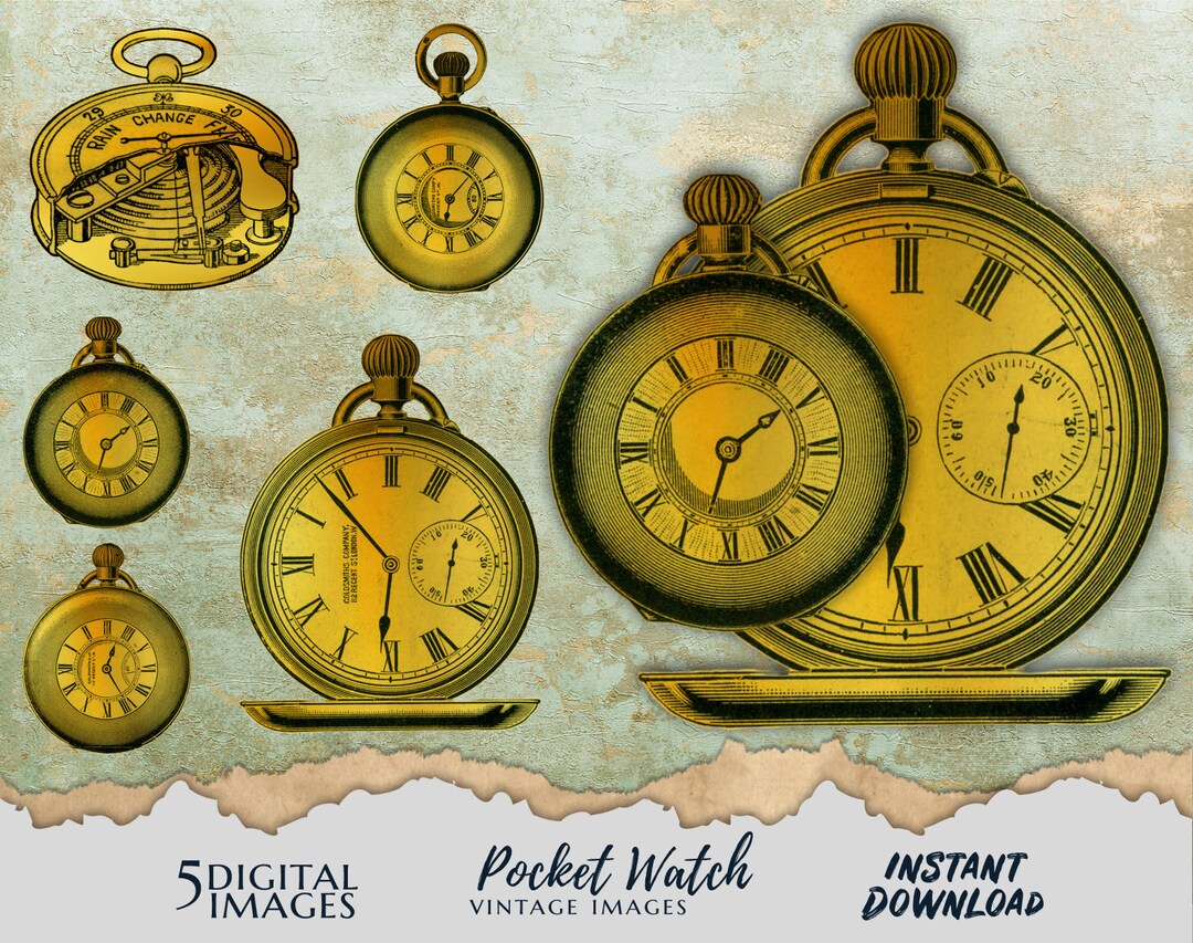 Vintage Gold Colour Pocket Watch Barometer Images, Collage Sheet and ...