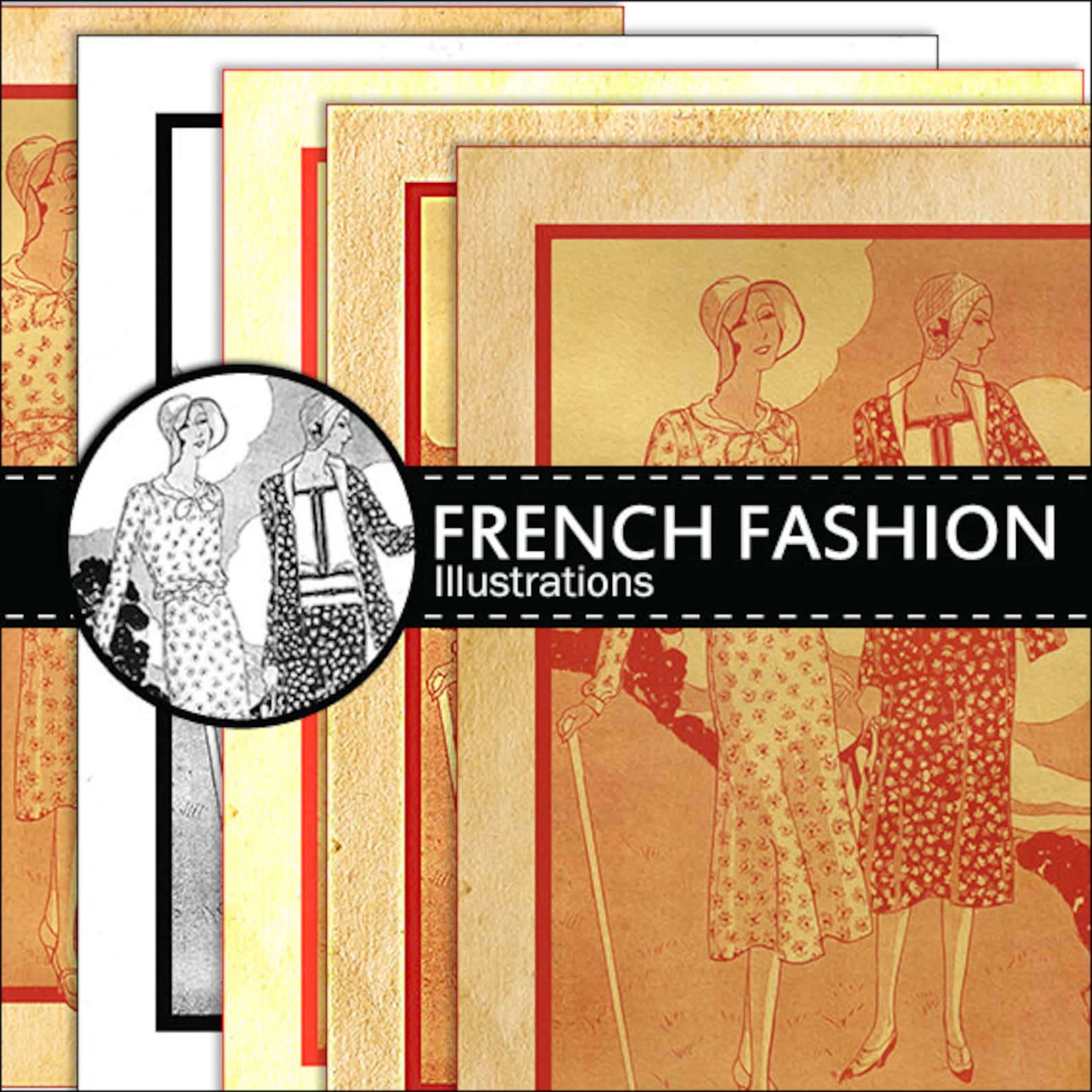 5 X French Fashion Art Digital Graphics Illustrations - Etsy