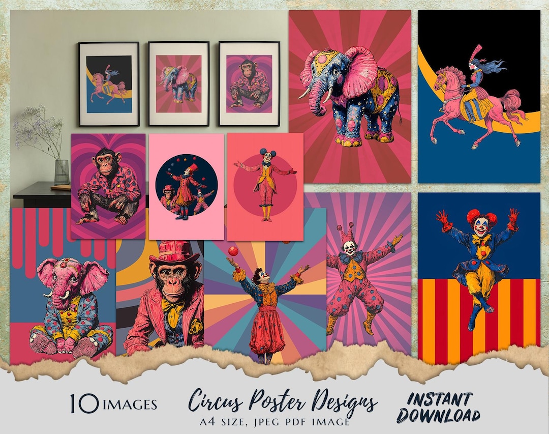 10 X Circus Theme Wall Hanging Poster Designs, A4 Size , JPEG & PDF ...
