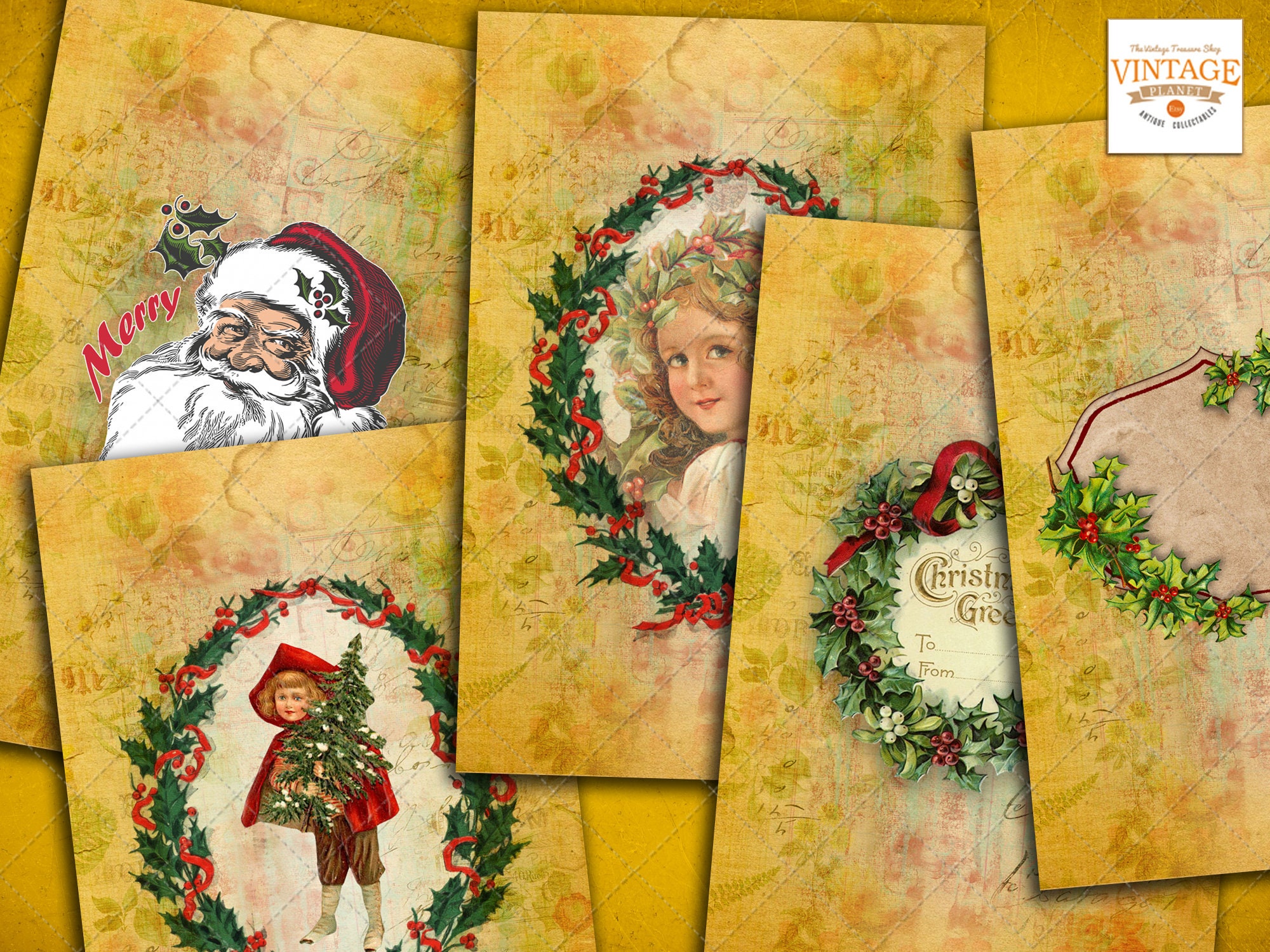 Vintage Christmas Design Paper, Digital Christmas Paper Sheet - Instant ...