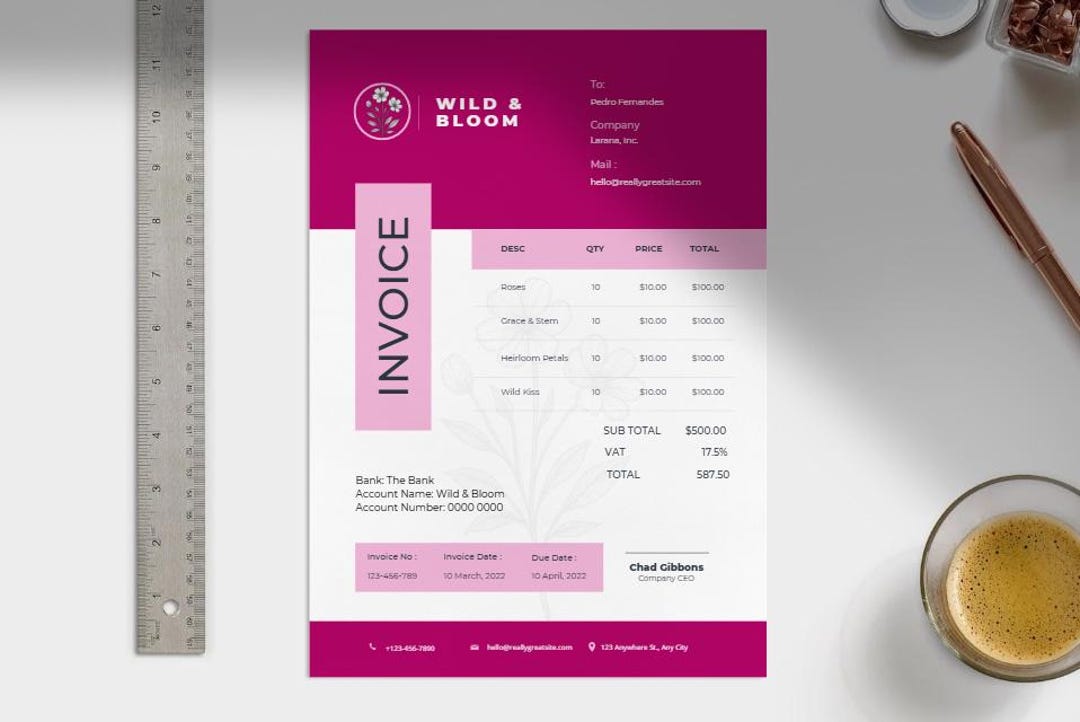 Editable Flower Shop Invoice Template | Canva Digital Download ...