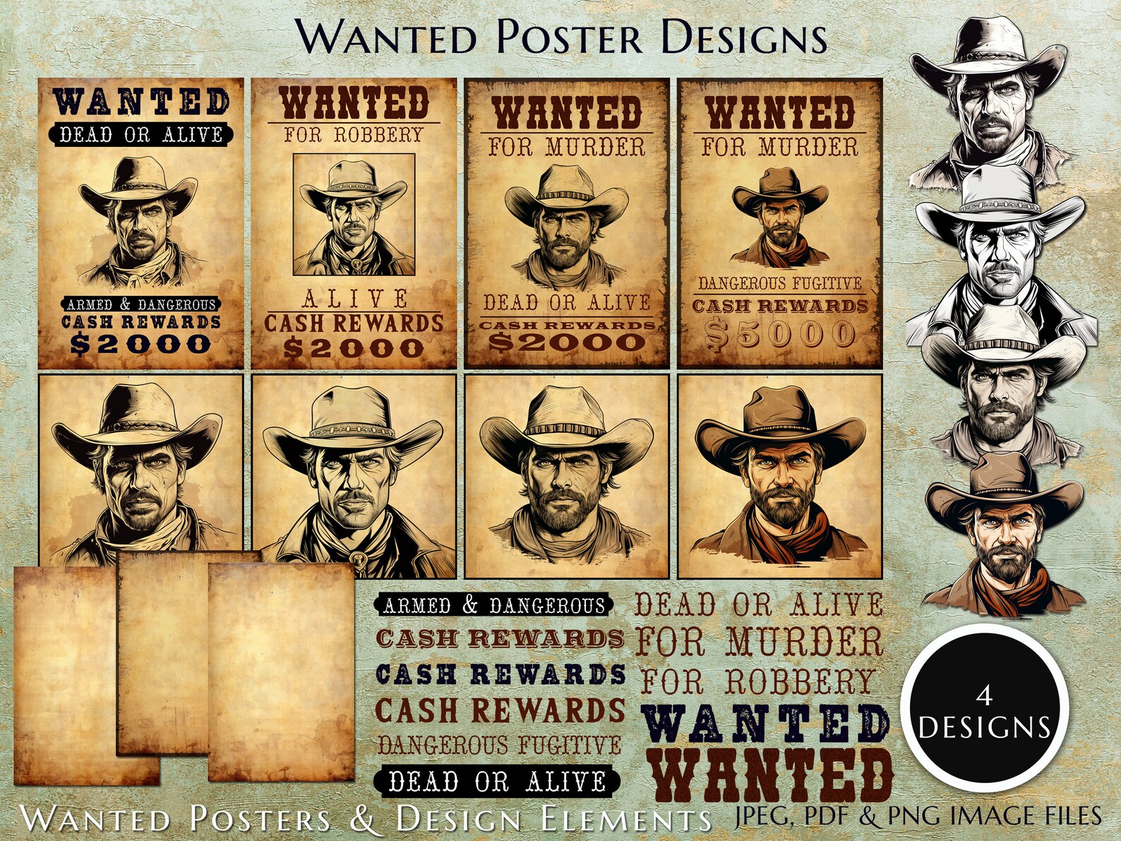 Western Wanted Poster Designs & Elements, Wild West Cowboy Printable ...
