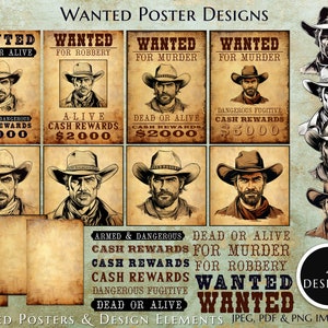 Western Wanted Poster Designs & Elements, Wild West Cowboy Printable ...