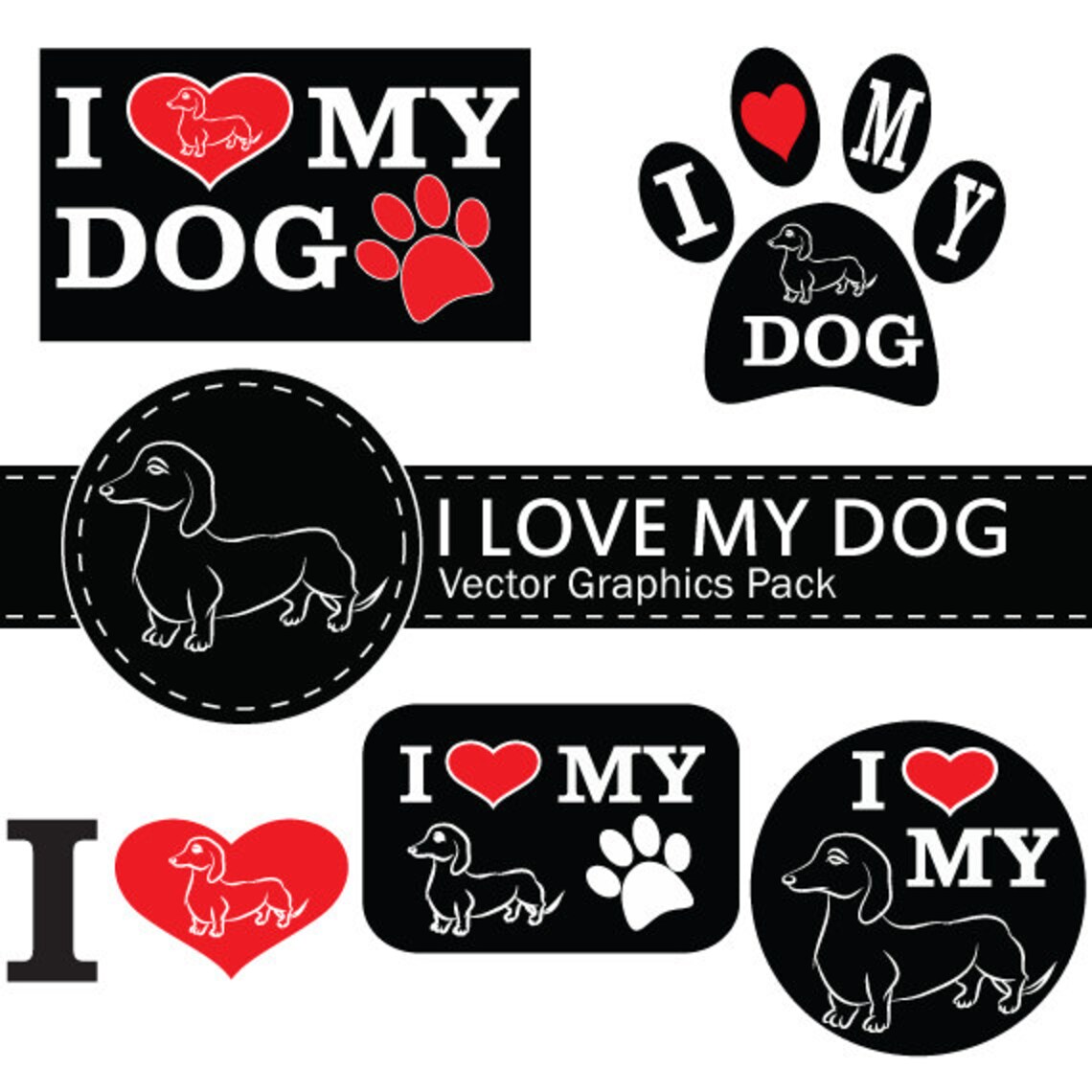 I Love My Dog Vector Graphics Pack Dog Stickers & Label Packs Instant ...