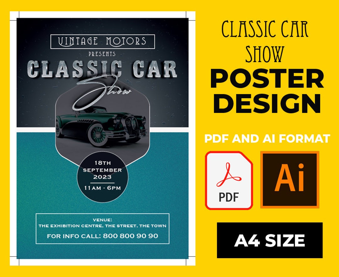 Classic Car Flyer Design, DIY Car Flyer Template 2023, Editable PDF and ...