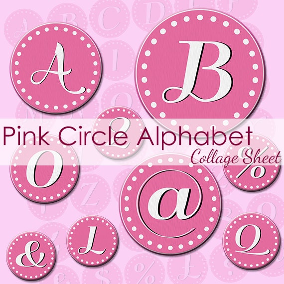 Pink Circle English Alphabet Round Digital Collage Sheet Pink | Etsy