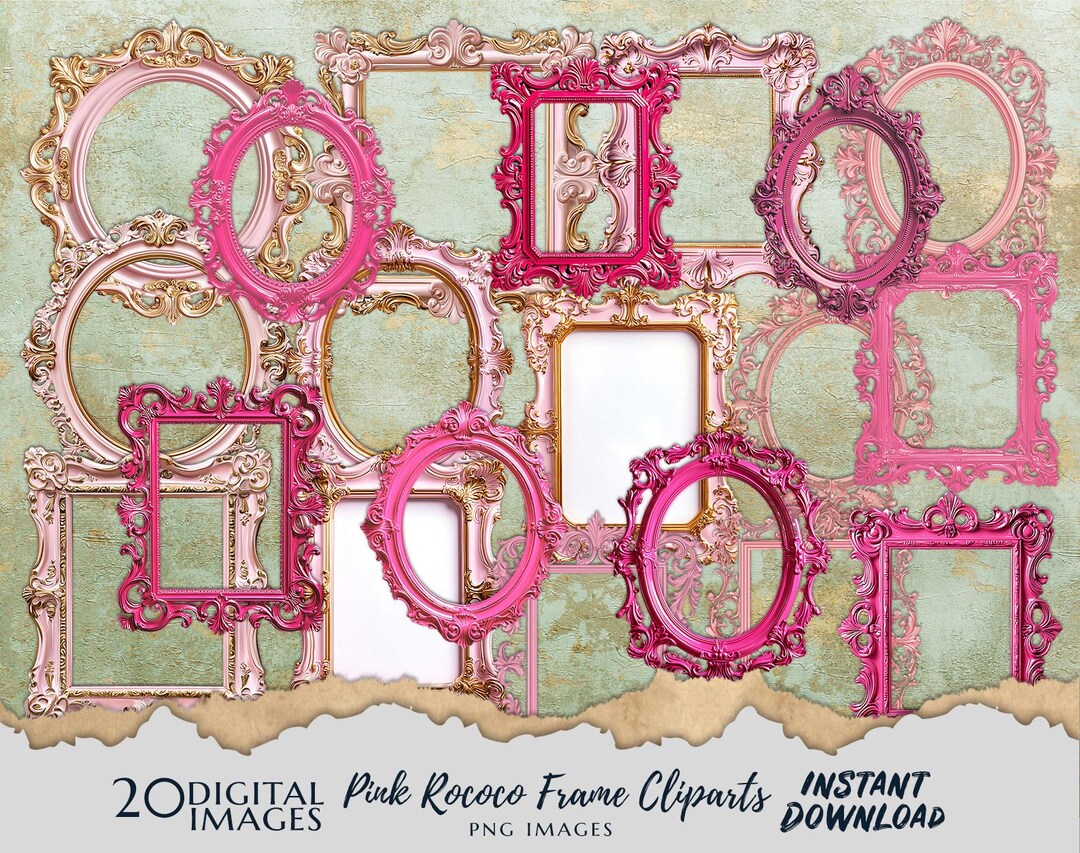 Pink Rococo Frames Clipart - Antique Baroque Vintage Clip Art Graphics ...