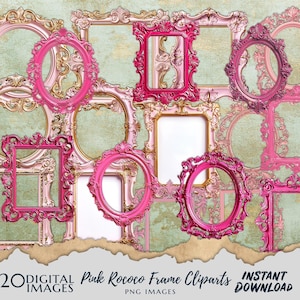 Pink Rococo Frames Clipart - Antique Baroque Vintage Clip Art Graphics ...