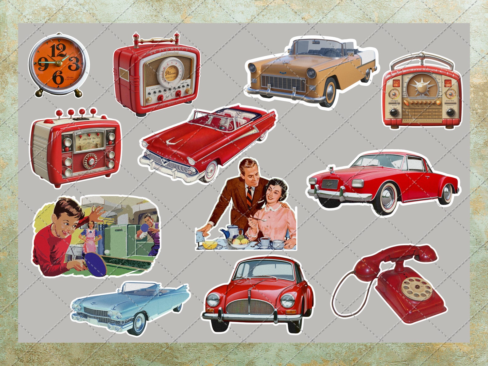 1950s Retro Images DIY Stickers, Journaling Supplies, Retro Living ...