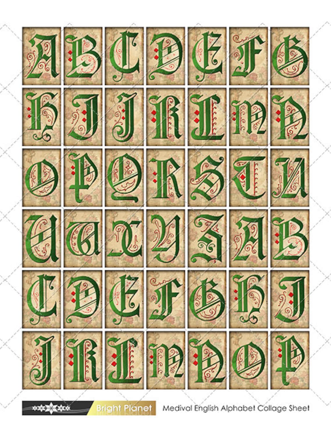 Medival English Alphabet Digital Collage Sheet 1 X - Etsy
