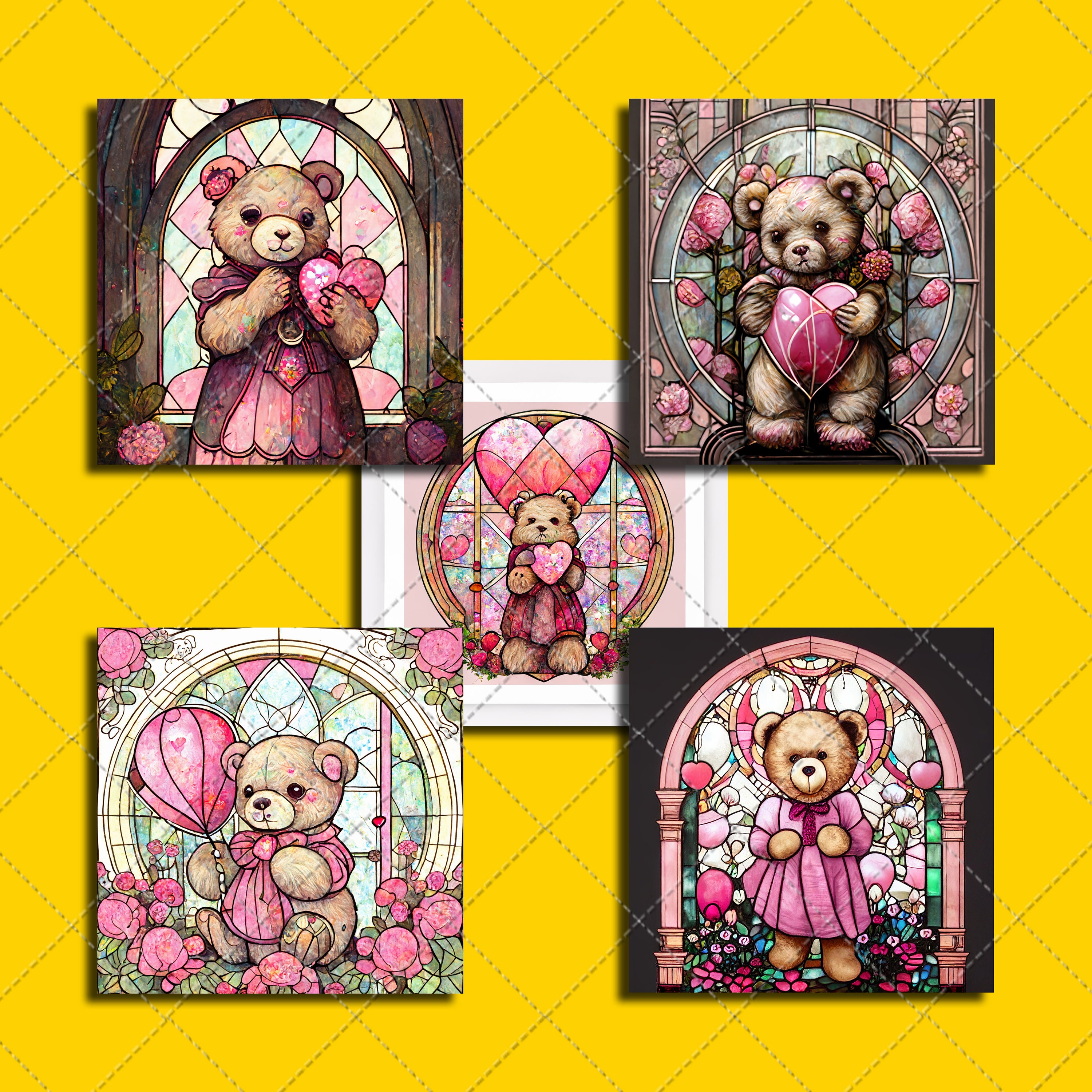 Cute Teddy Bear Clipart Stained Glass Window Style Artwork Graphics ...