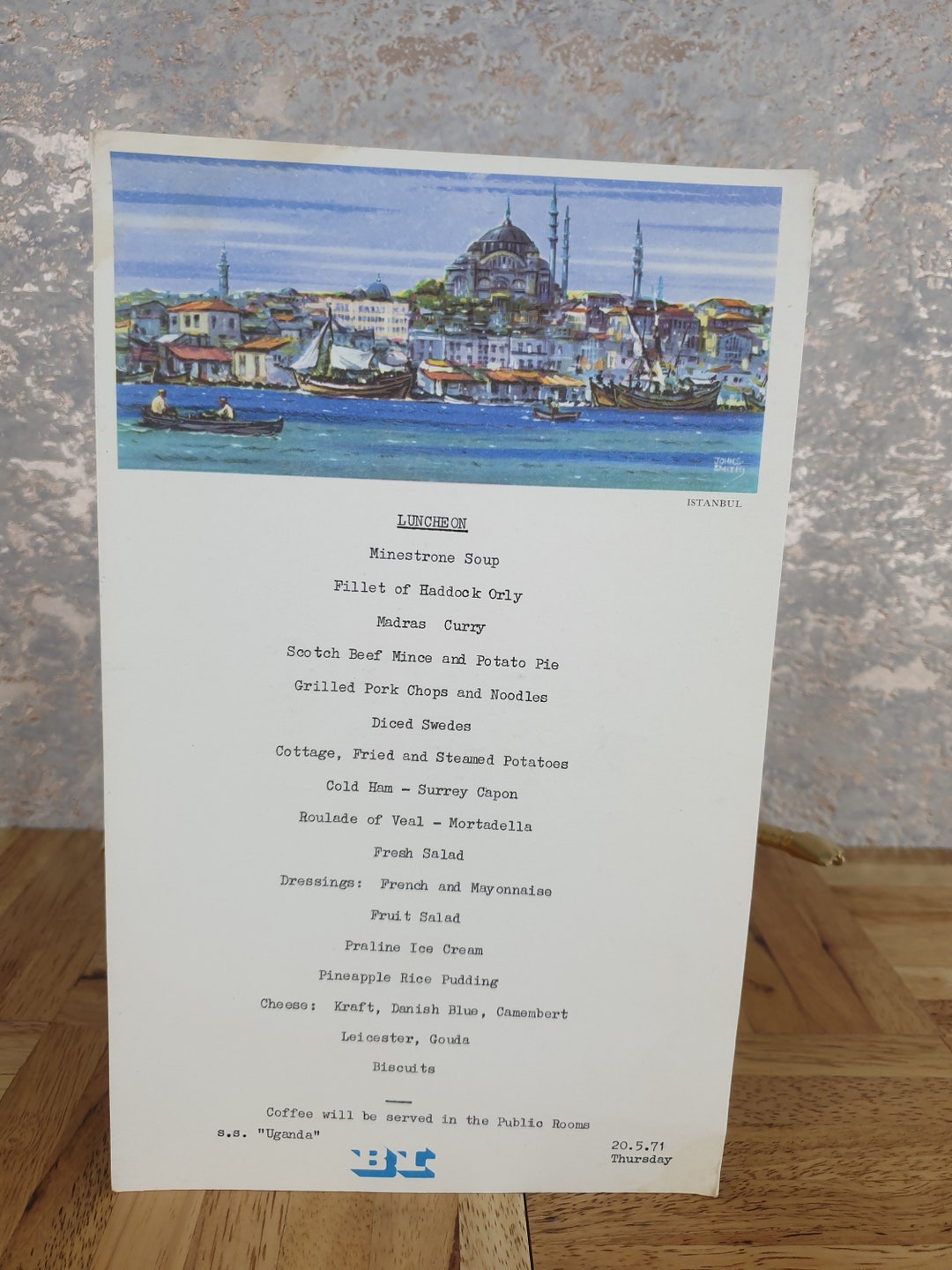 Vintage Hotel B.I Lunch Menu Card From Uganda, Istanbul Scene Theme ...