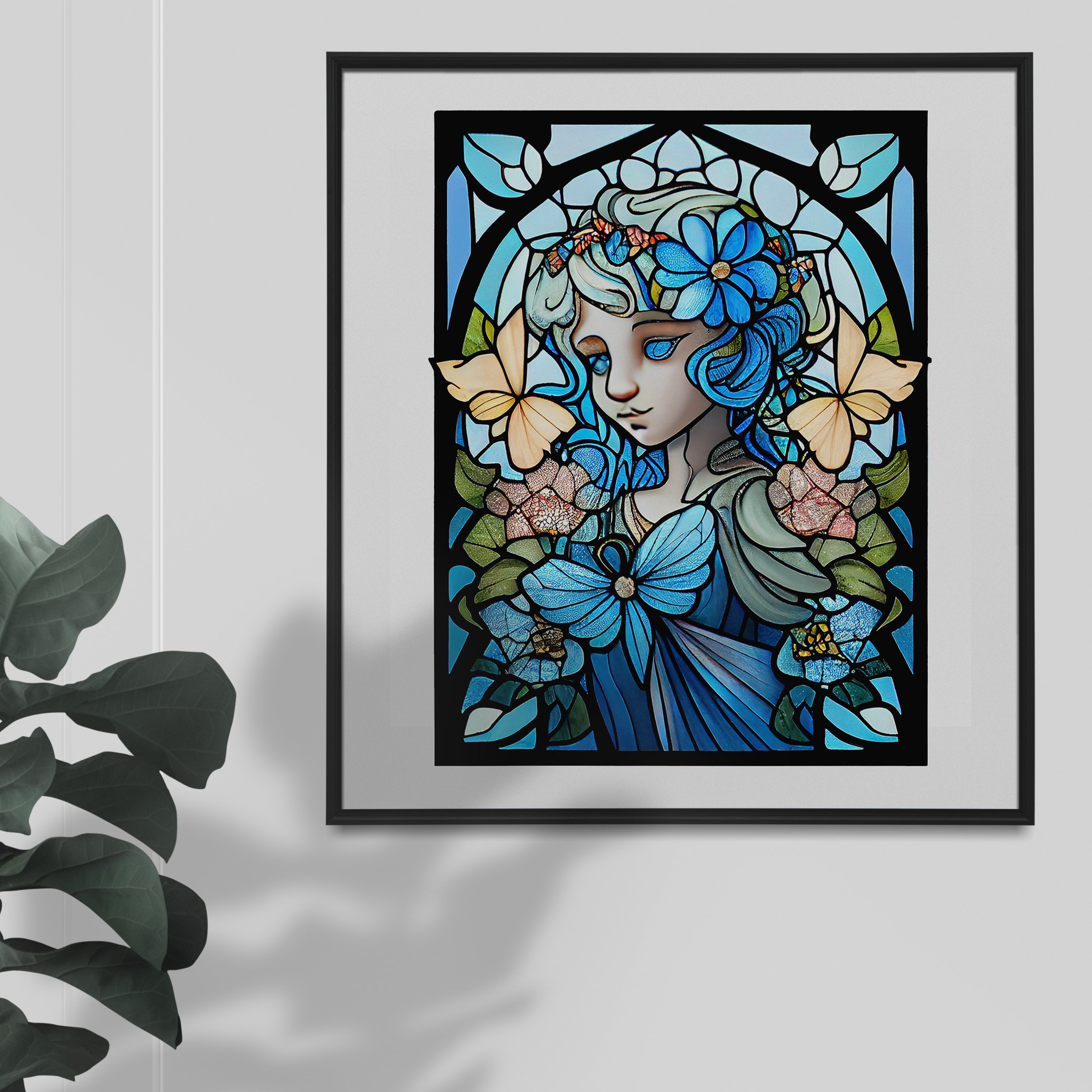 Blue Flower Fairies Stained Glass Window Style Artwork - Etsy