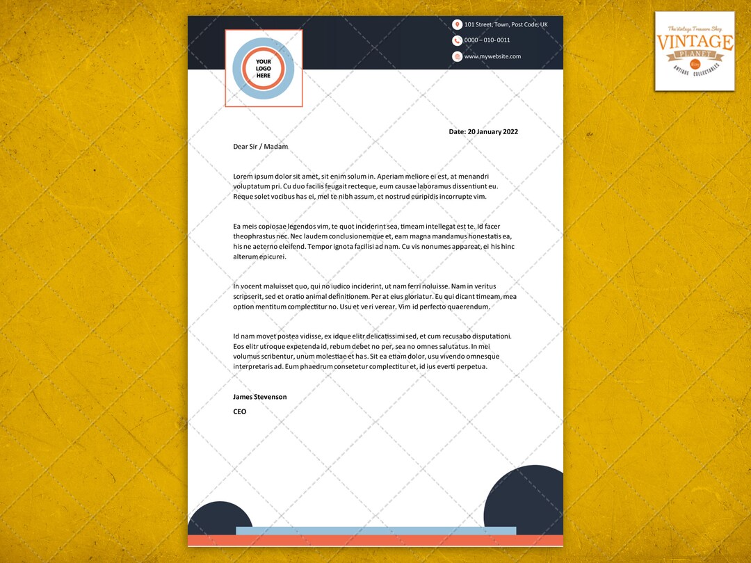 Professional Letterhead Template, Blue & Orange Colour Theme, A4 Size ...
