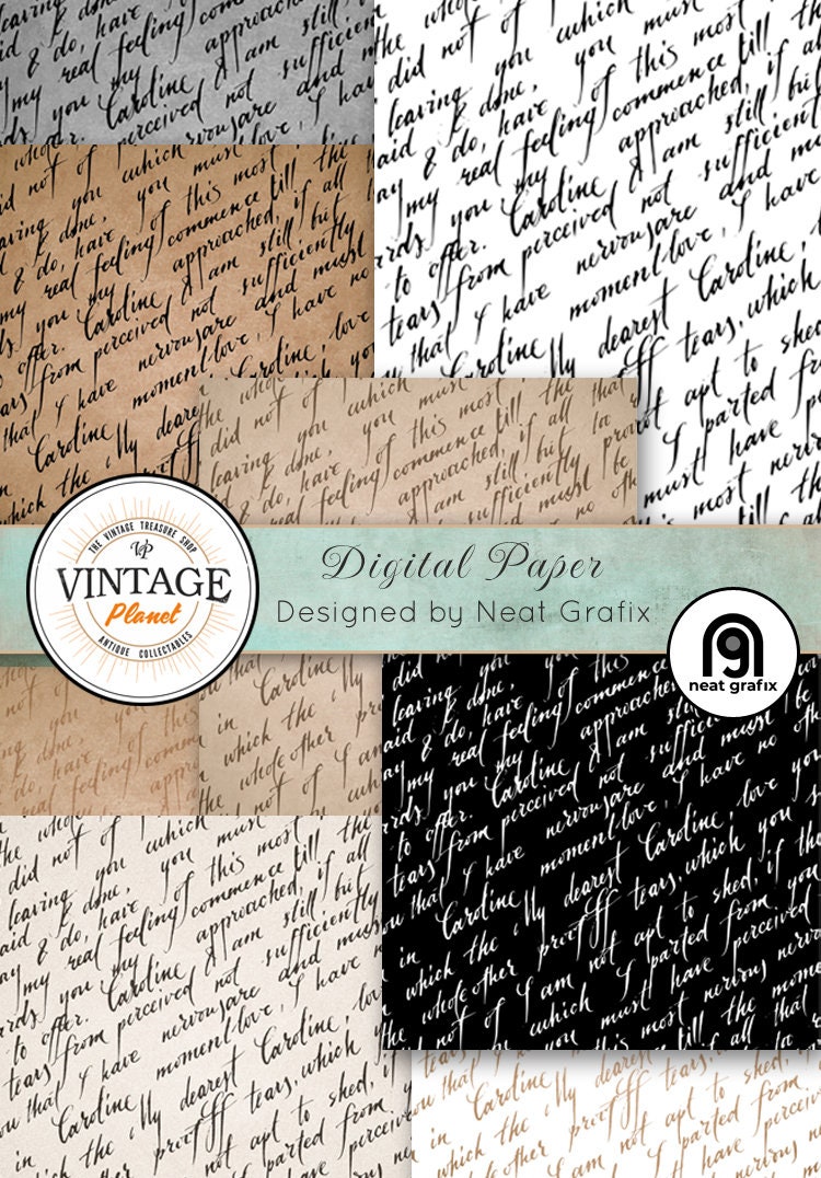DIGITAL PAPER VINTAGE: Old Script Text Digital Paper Old - Etsy
