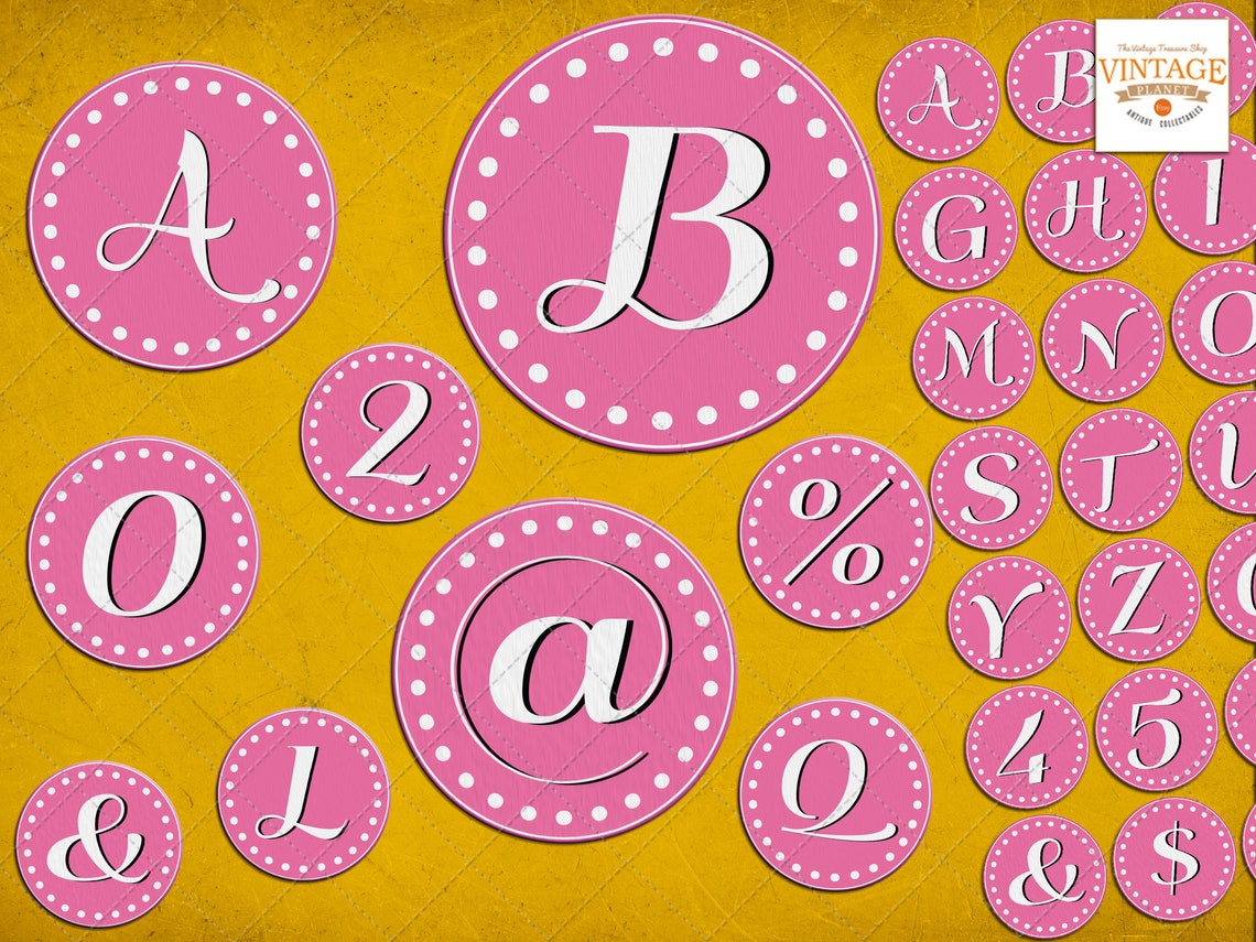 Pink Circle English Alphabet Round Digital Collage Sheet Pink - Etsy