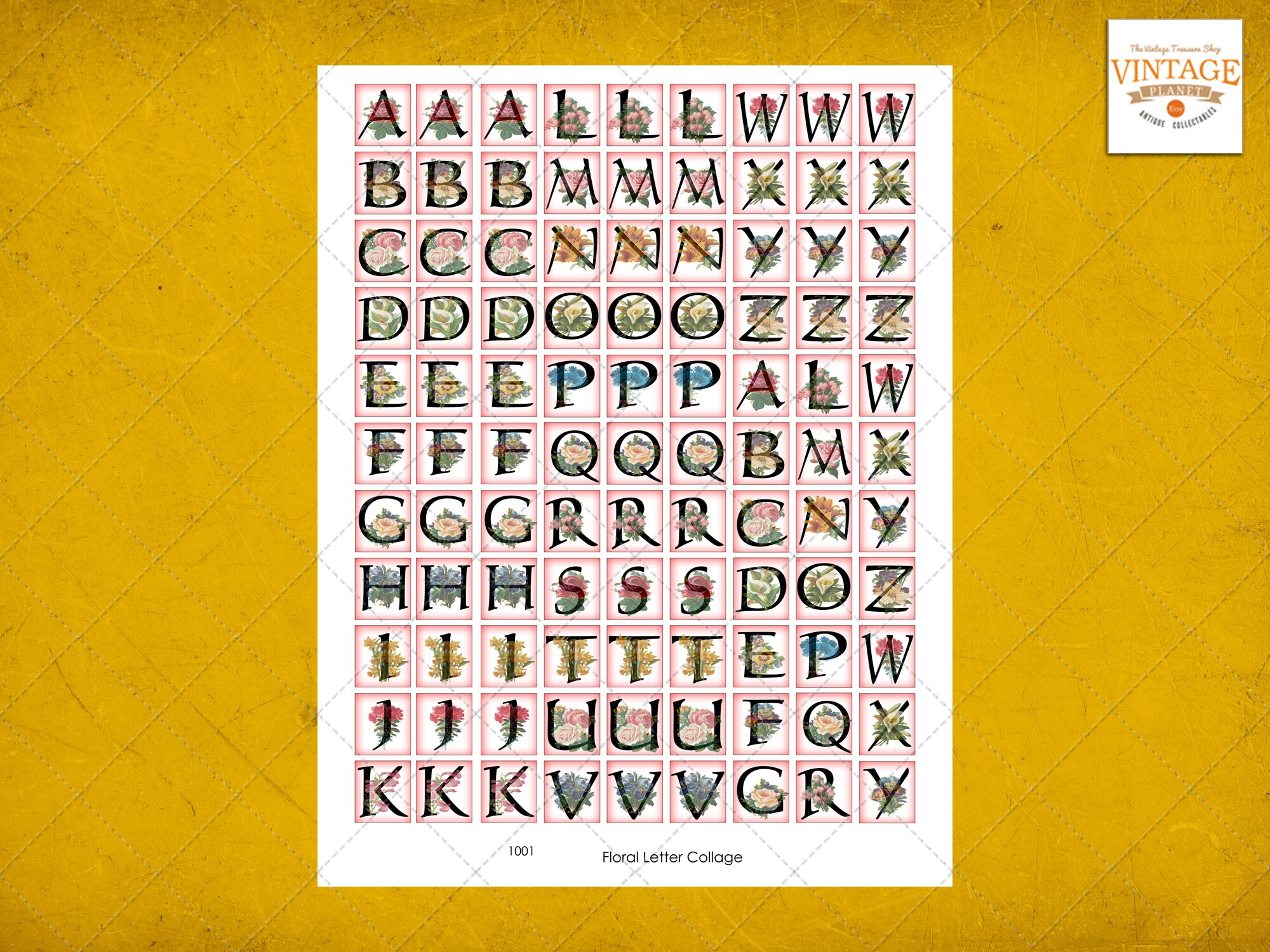Vintage Flower Design Digital Letter Alphabet Collage Sheet 0.75 X 1 - Etsy