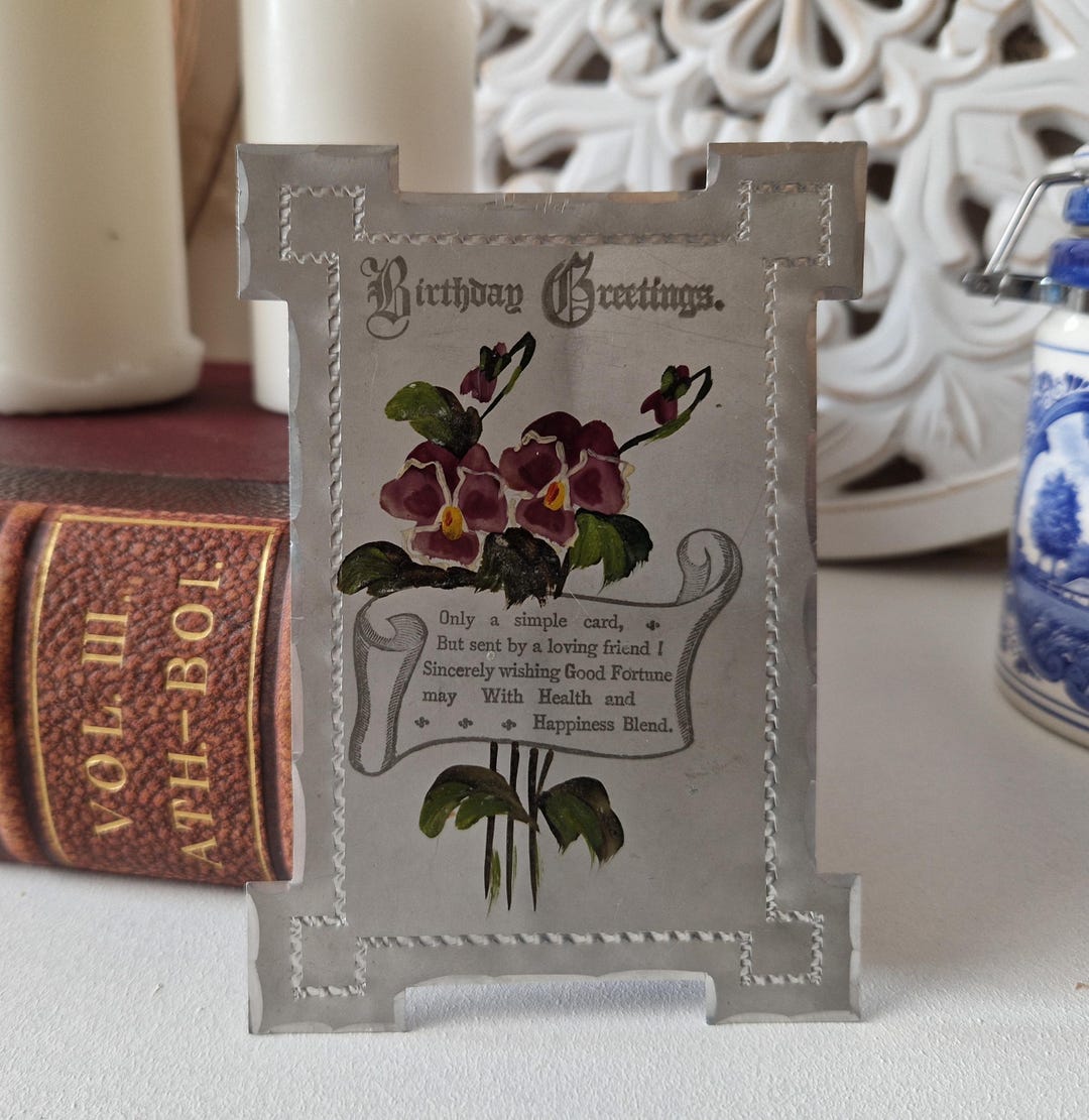 Vintage Metal Birthday Greeting Card Embellishment Floral With Birthday ...