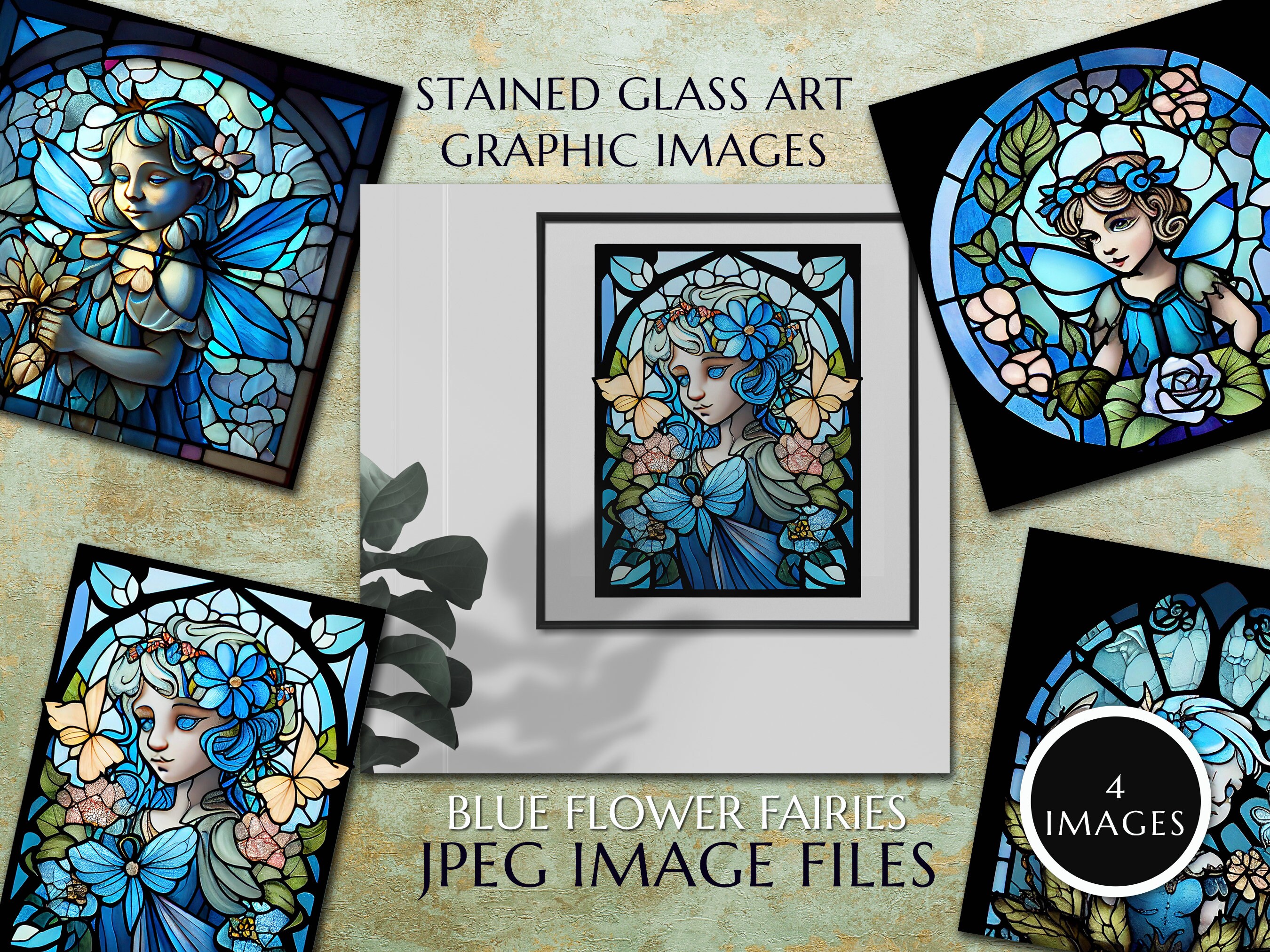 Blue Flower Fairies Stained Glass Window Style Artwork - Etsy