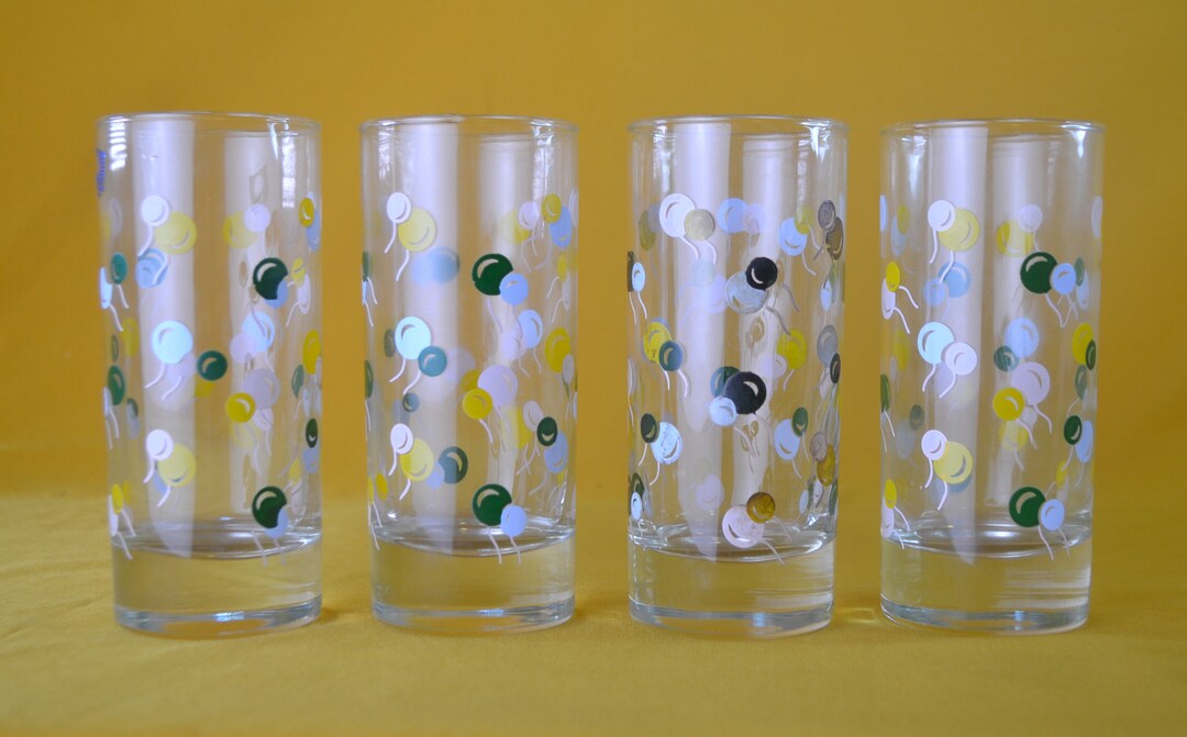 Vintage Set of 4 Rayware Drink Glass Tumblers, Balloon Design, Kitchen ...