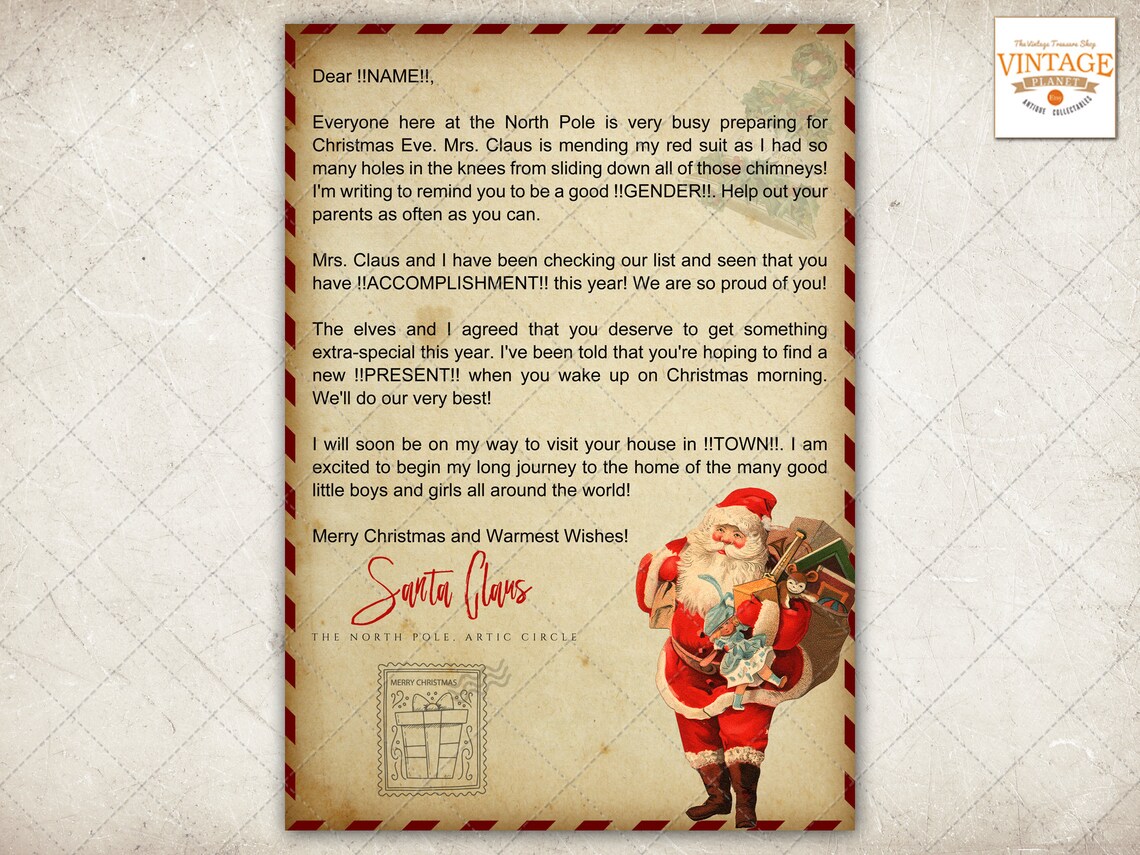Vintage Style EDITABLE Letter From Santa, Santa Letter, A4 Size, PSD ...