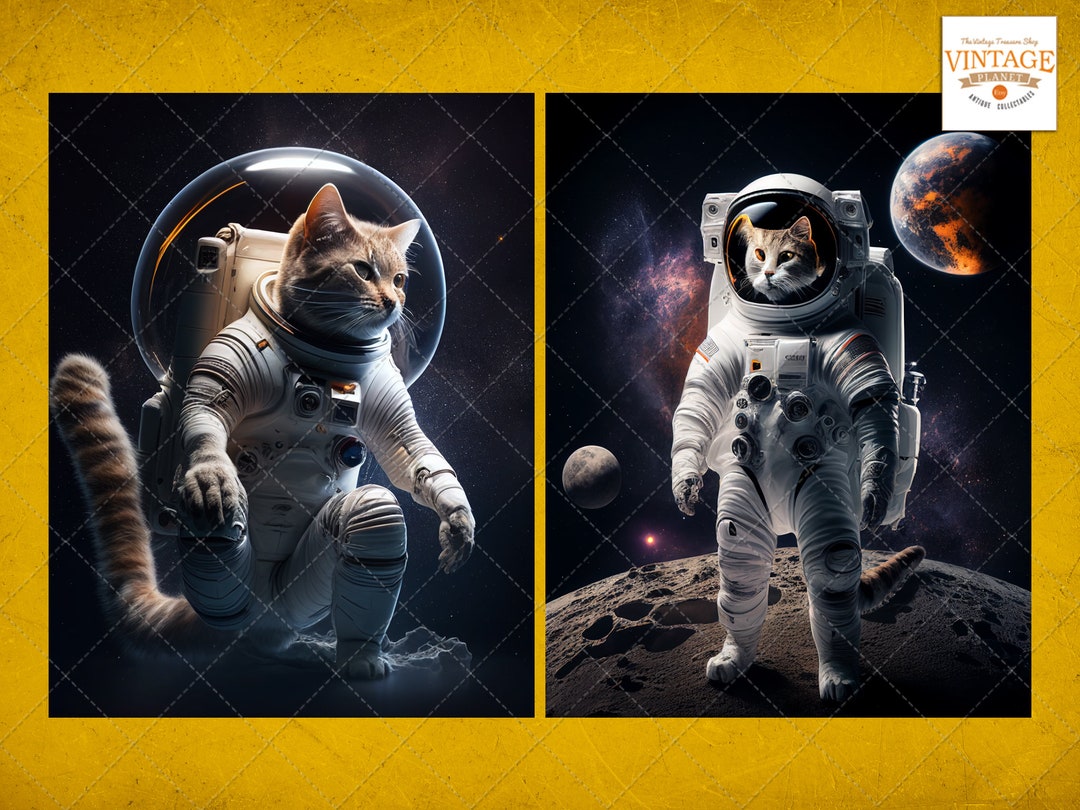 Cute Cat in Space Digital Art Print, Midjourney AI Generated, Wall Art ...