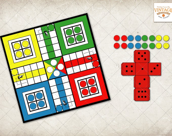 Plantilla de juego de mesa Ludo, plantilla de recorte de tablero, dados ...