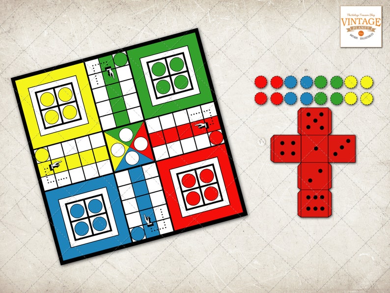 Ludo Board Game Template, Board, Dice and Game Pieces Cutout Template ...