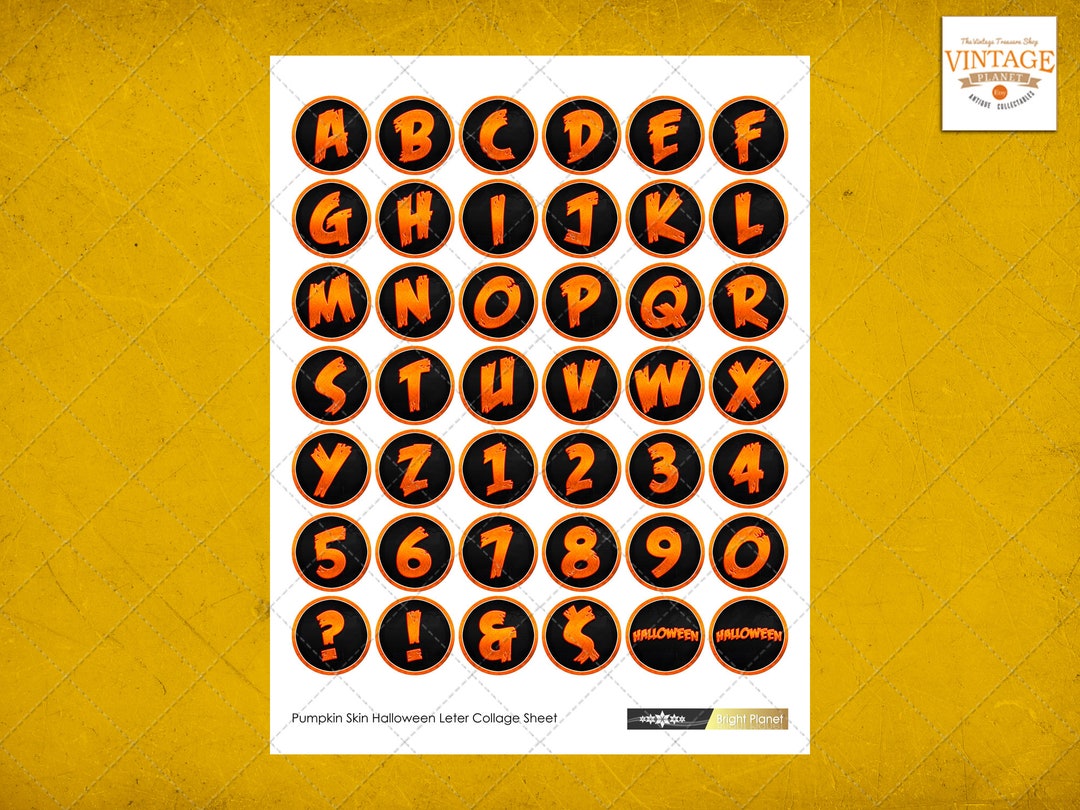 8.5 X 11" Pumpkin Skin Design Halloween Alphabets & Numbers Digital ...
