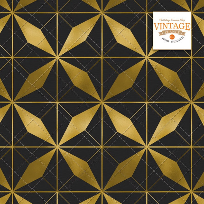 Elegant Geometric Shapes Gold on Black Digital Pattern Sheets, A4 Size ...