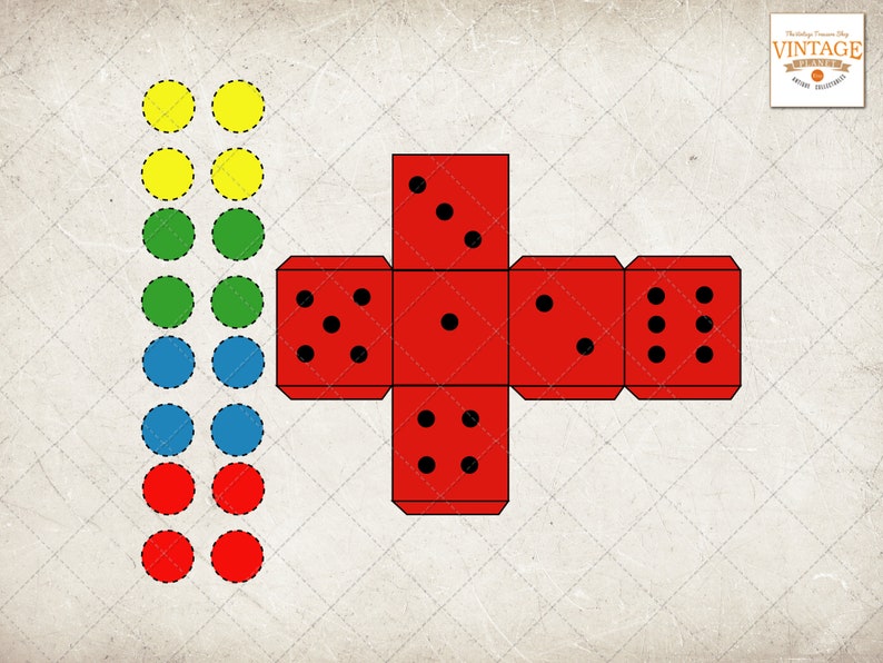 Ludo Board Game Template, Board, Dice and Game Pieces Cutout Template ...