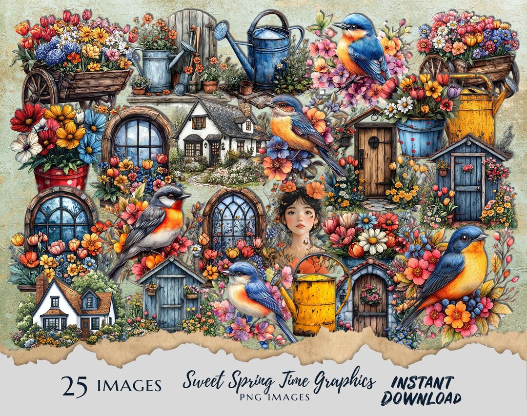 Sweet Spring Time Graphics Pack - 25 PNG Images - Instant Digital ...