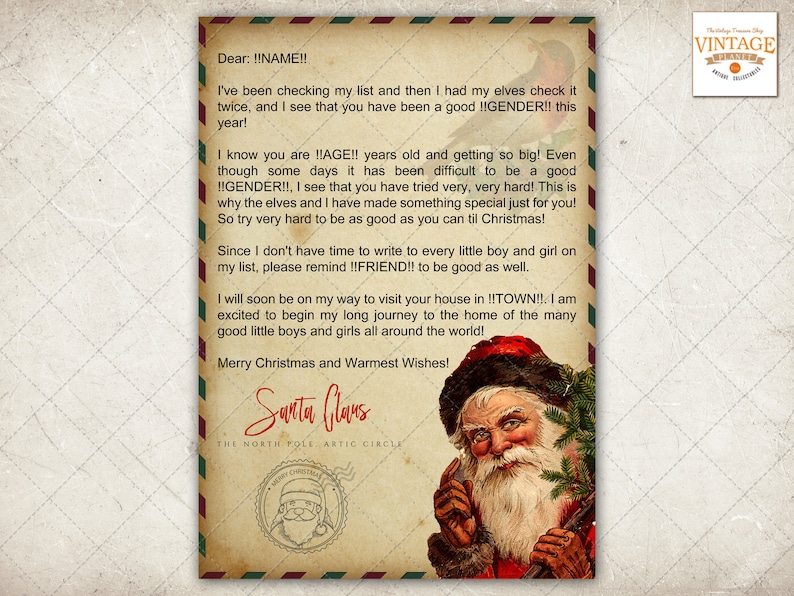 Vintage Style EDITABLE Letter From Santa, Santa Letter, A4 Size, PSD ...