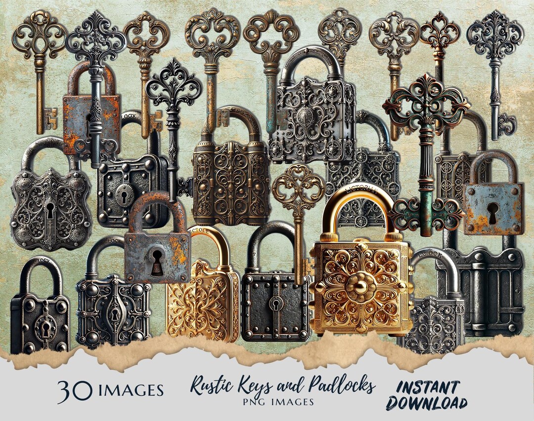 Rustic Keys & Padlocks PNG Image Pack – 30 High-resolution Digital ...