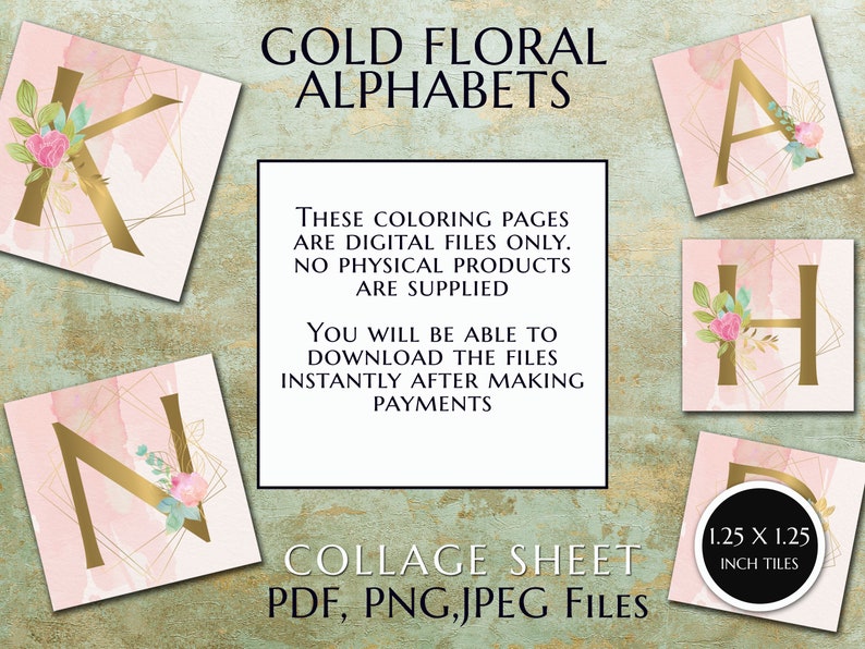 Gold Floral English Alphabet Letters Collage Sheet Scrabble - Etsy