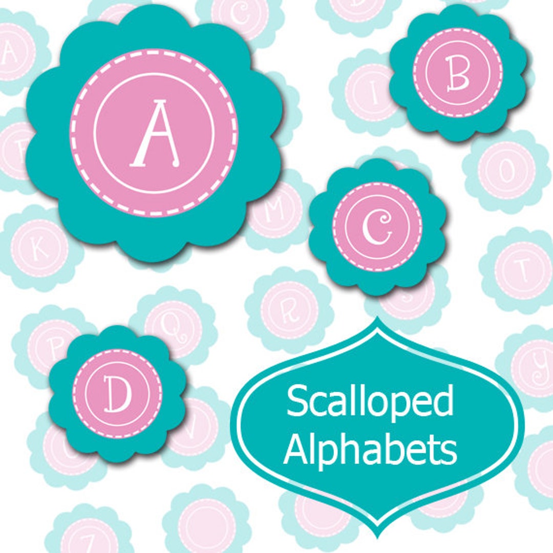 Scallop Alphabets Digital Collage Sheet - 1.5" Scalloped Circles, 10x11 ...