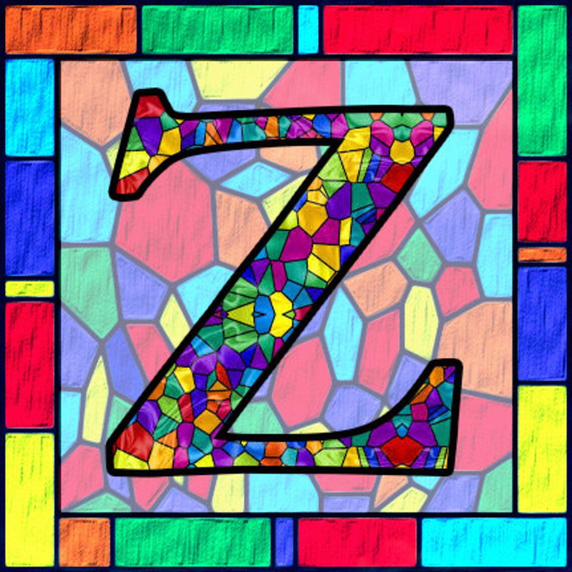 Funky Scrabble Tile Size Digital Collage - Stained Glass A-Z English ...
