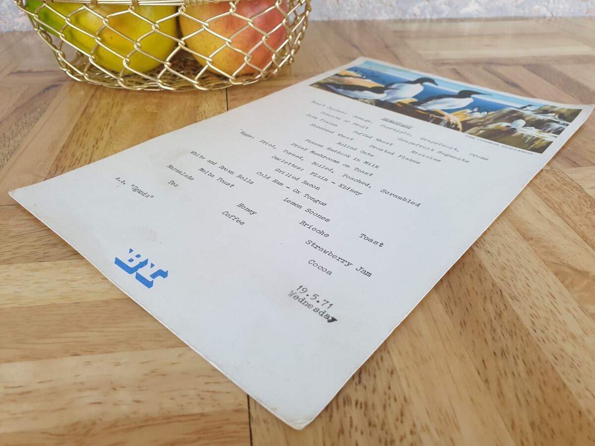 Vintage Hotel B.I Breakfast Menu Card From Uganda, Penguine Scene Theme ...