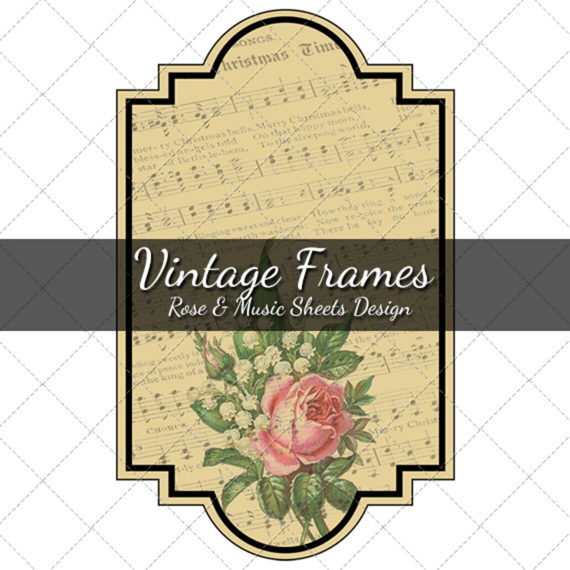 Vintage Rose & Music Sheet Design Frame Set Digital Art - Etsy