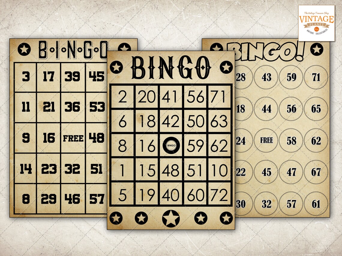 Retro Vintage BINGO CARDS Digital Images 3 Mini Card Designs - Etsy