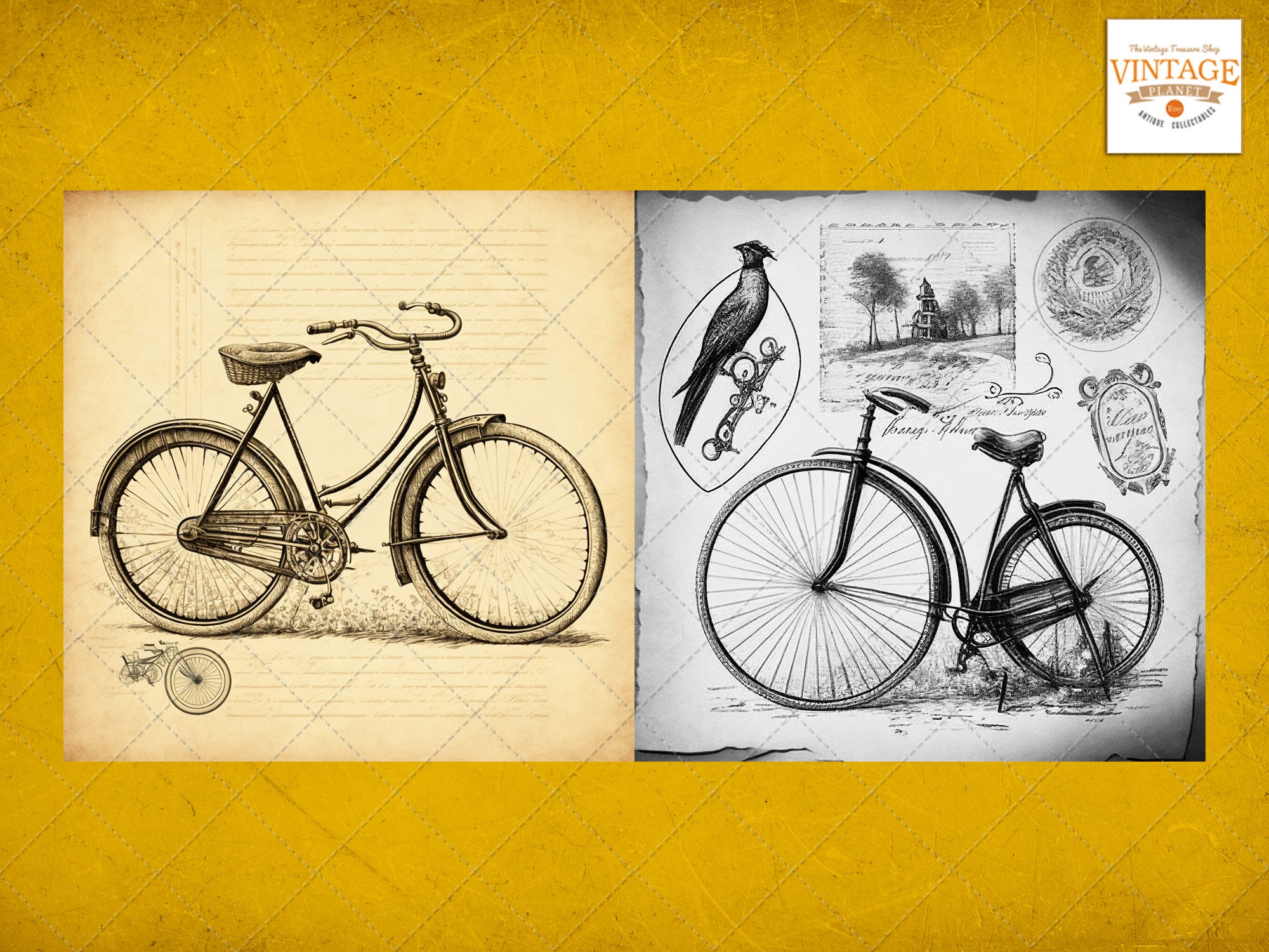 Vintage Bicycles Illustration Set, 12 Variations Images of 19th and ...