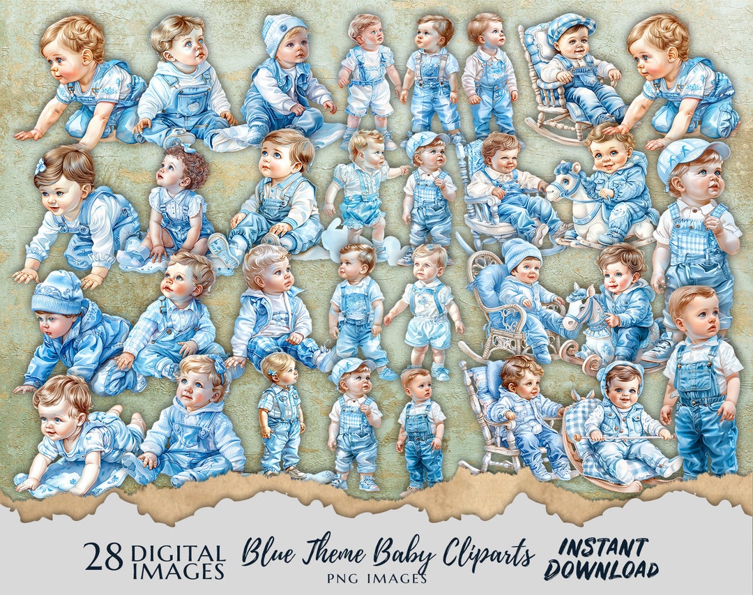 Baby Clipart Images 28 Cute Blue Theme PNG Bundle Sweet Baby ...